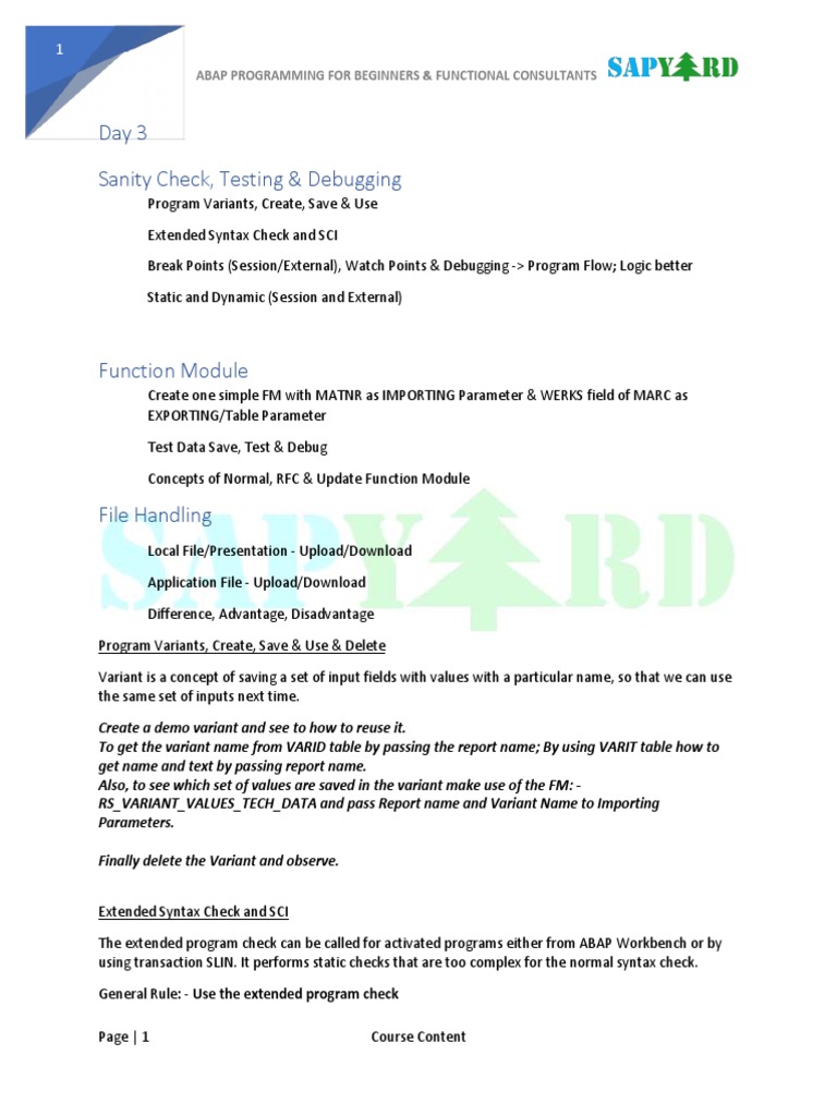 ABAP Programming - Day 3 | PDF | Debugging | Computer File