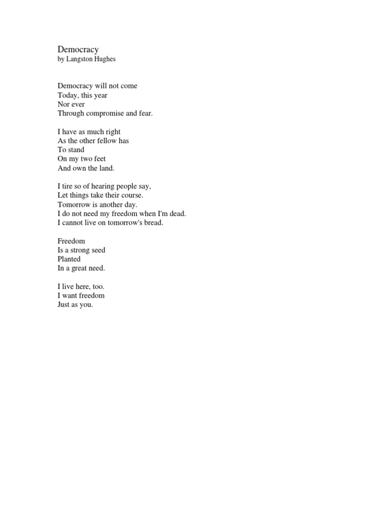 Langston Hughes' "Democracy" Poem Analysis | PDF