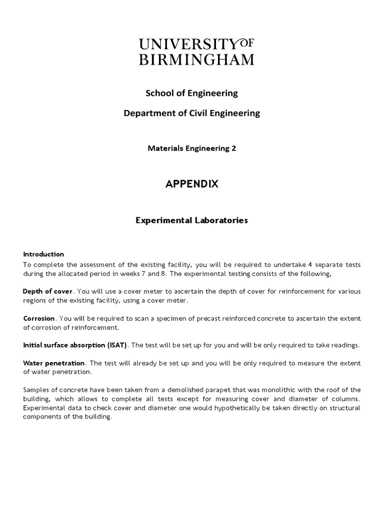 ME2 Appendix - Lab Brief | PDF | Concrete | Pipe (Fluid Conveyance)