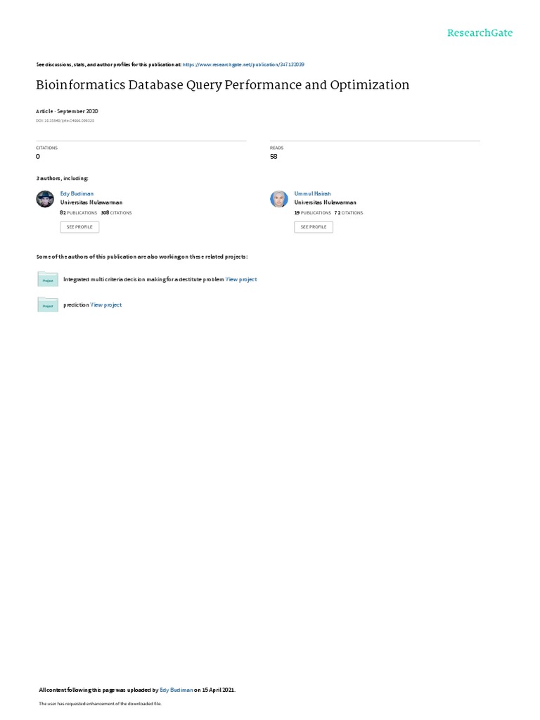Bioinformatics Database Query Performance and Optimization | PDF | Bioinformatics | Object ...