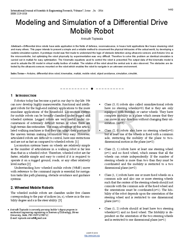 Ijser: Modeling and Simulation of A Differential Drive Mobile Robot | PDF | Rotation Around A ...