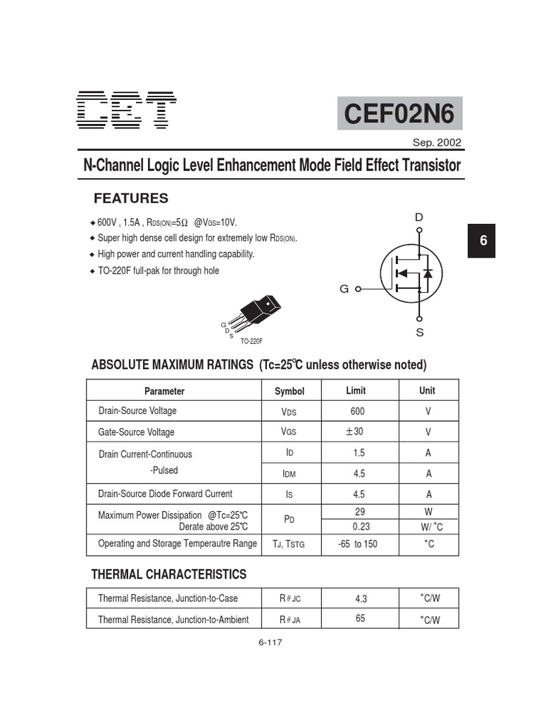 CEF02N6: N-Channel Logic Level Enhancement Mode Field Effect Transistor | PDF | Field Effect ...