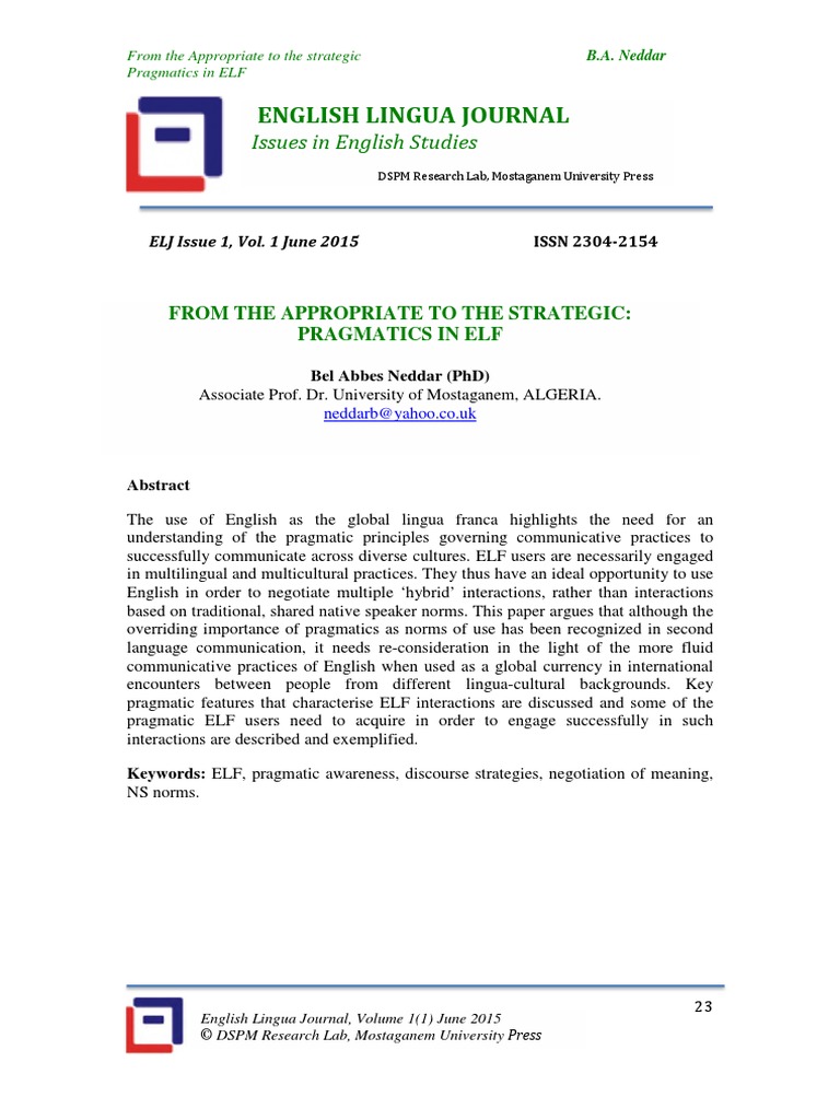 English Lingua Journal: Issues in English Studies | PDF | Pedagogy ...