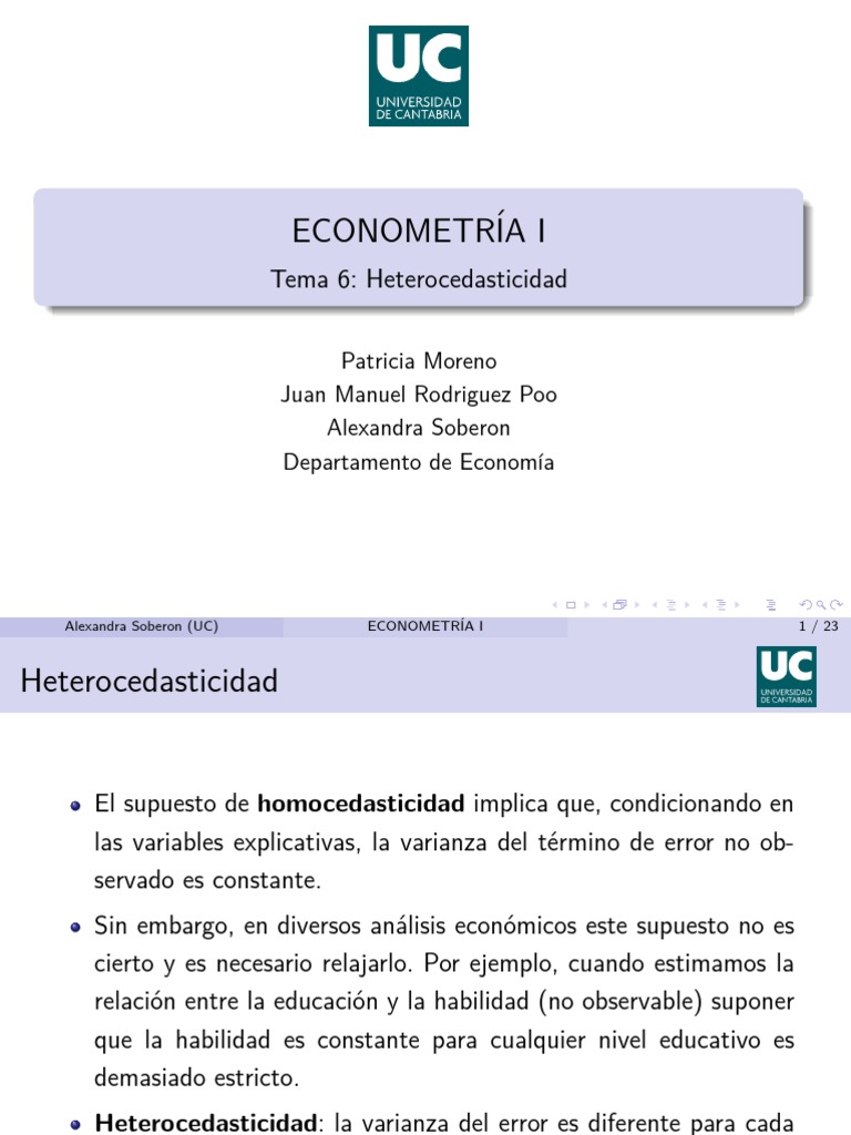 Econometr Ia I: Tema 6: Heterocedasticidad | PDF | Mínimos cuadrados ordinarios | Econometría