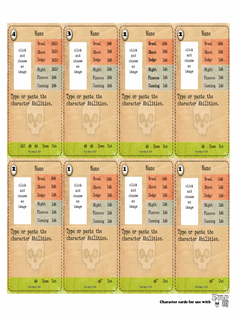 Pulp Alley FILLABLE CHARACTER CARDS - V2.1 | PDF
