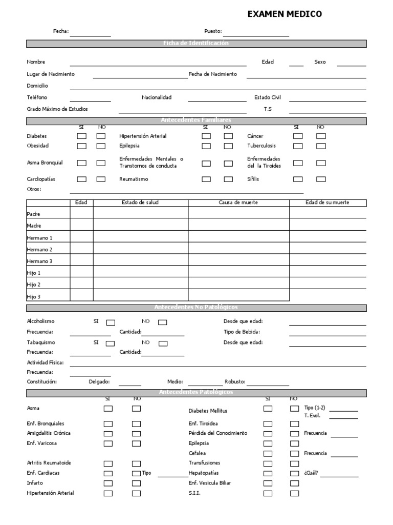 Formato Examen Medico | PDF | Diabetes | Parto prematuro