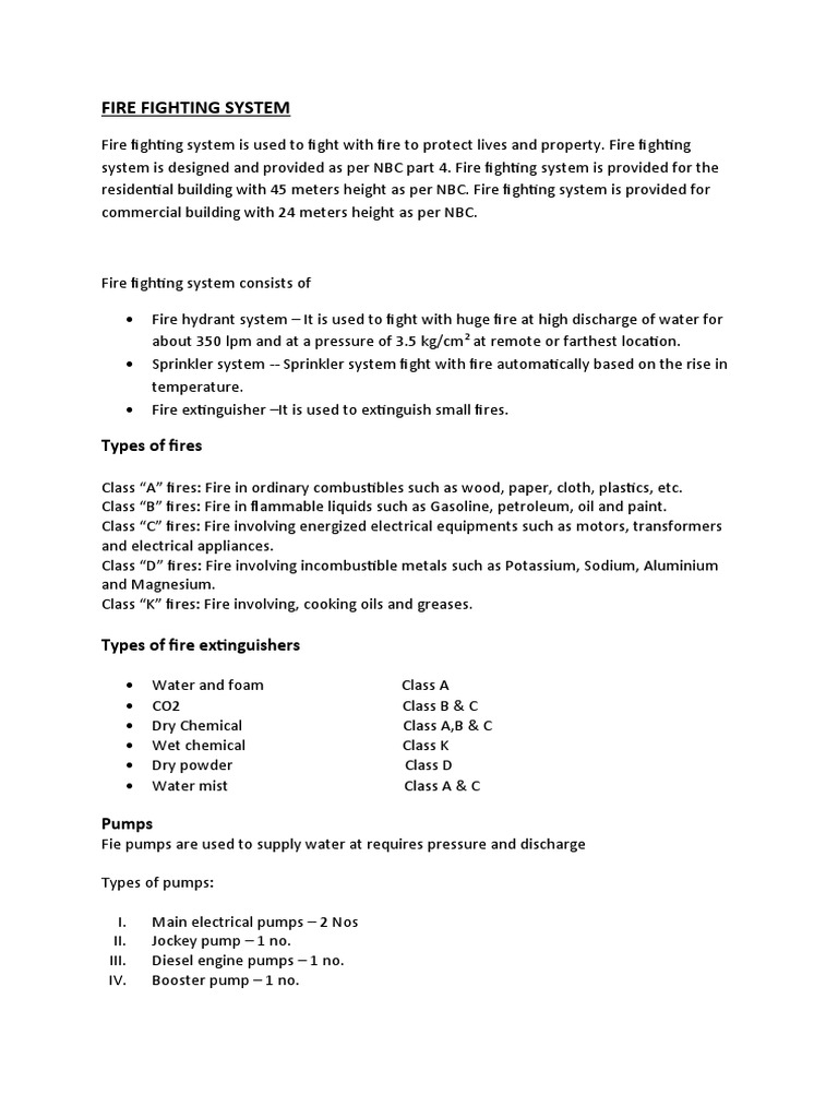 Fire Fighting System Overview and Types | PDF | Fire Sprinkler System ...