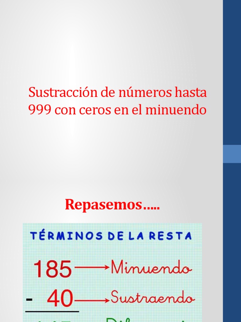 Restas con Ceros en el Minuendo | PDF | Métodos y materiales de enseñanza