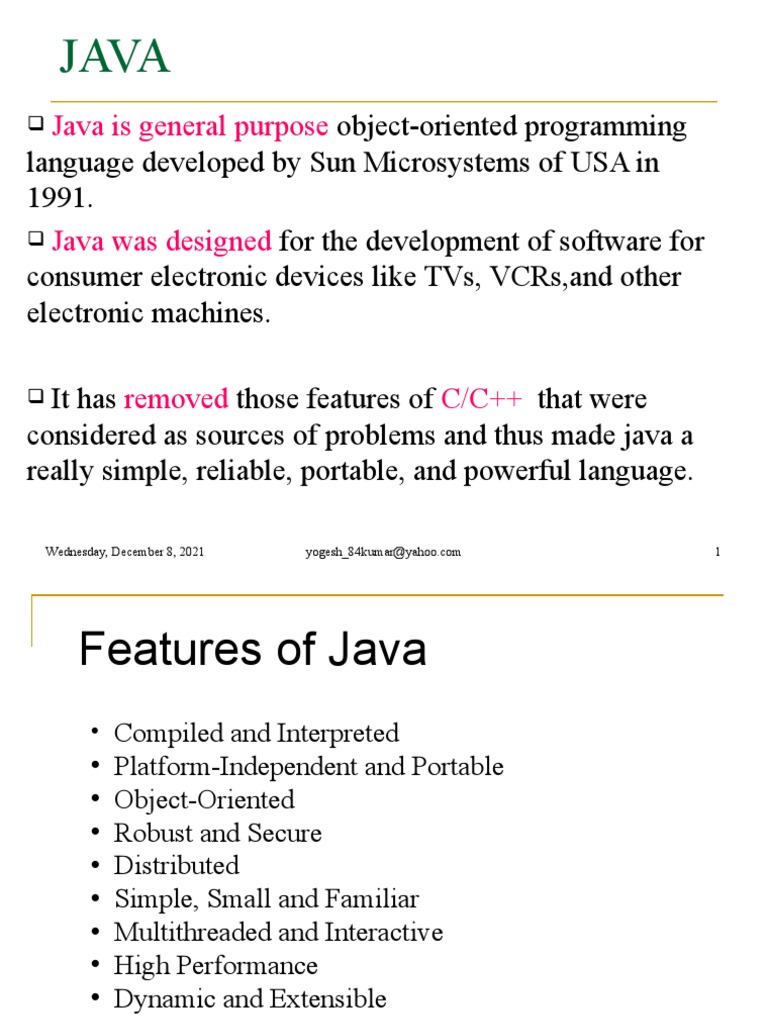 Java Is General Purpose: Wednesday, December 8, 2021 1 | PDF | Java ...
