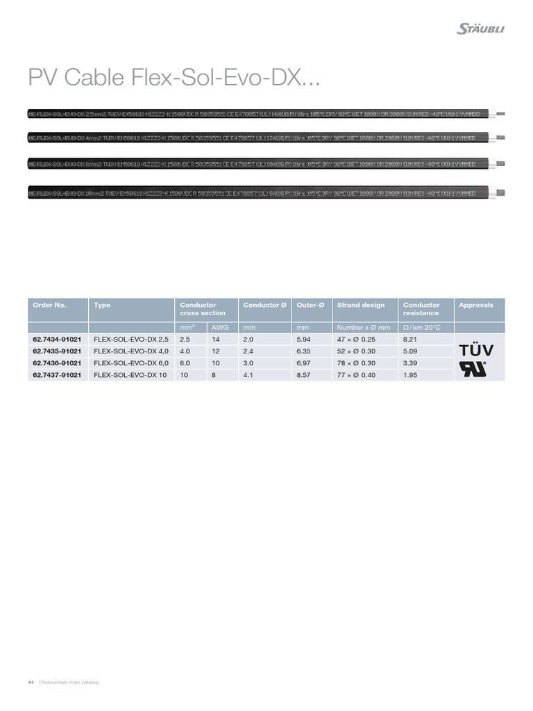 Cable Solar FLEX-SOL-EVO - STAUBLI | PDF | Photovoltaics | Insulator ...