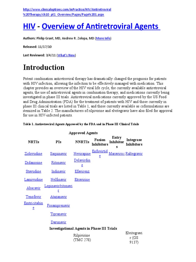 HIV-Overview of ARVs | PDF | Management Of Hiv/Aids | Reverse Transcriptase
