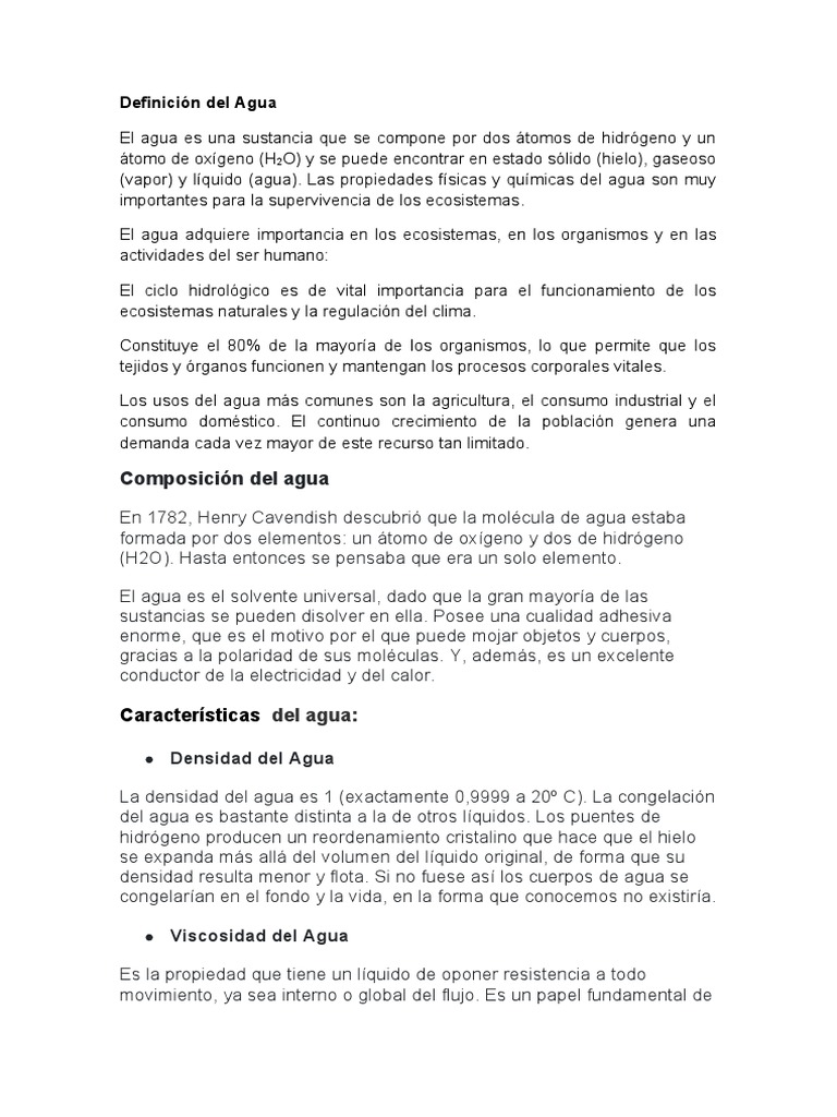 Definición Del Agua | PDF | Propiedades del agua | El ciclo del agua