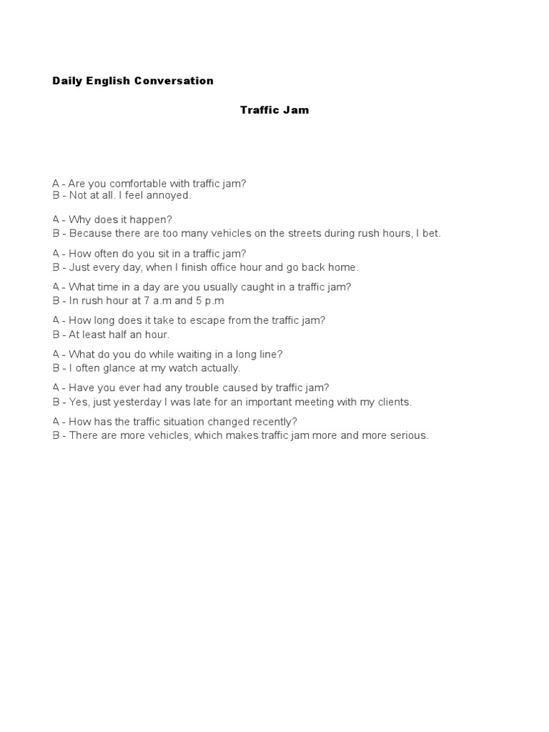 Dialogue on Traffic Jam Issues | PDF