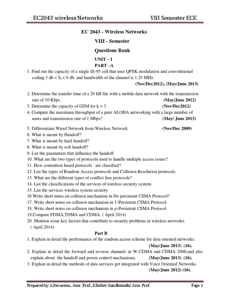 Ec2043 Wireless Network Question Bank PDF Free | PDF | Wireless Ad Hoc ...