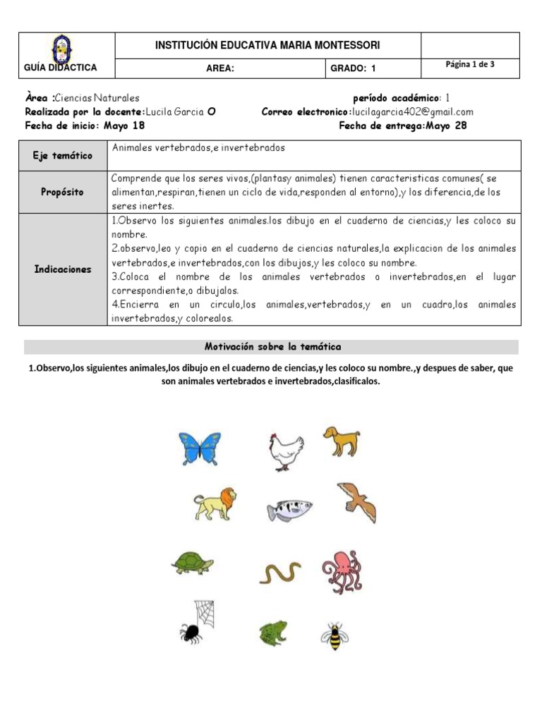 Guía de Ciencias: Vertebrados e Invertebrados | PDF | Ciencia y matemáticas