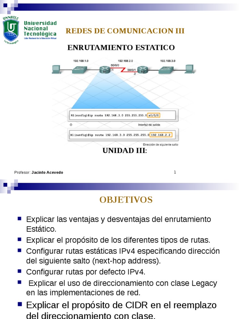 Enrutamiento Estatico Unidad Iii | PDF | Enrutador (Computación) | Dirección IP