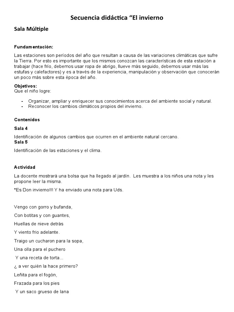 Secuencia Didáctica Invierno | PDF