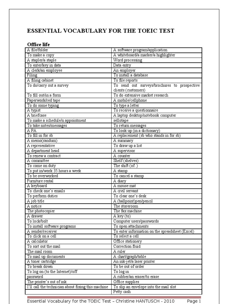 TOEIC Essential Vocabulary Guide | PDF | Loans | Employee Benefits