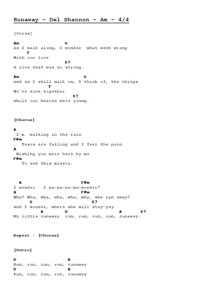 Runaway Chords and Lyrics | PDF