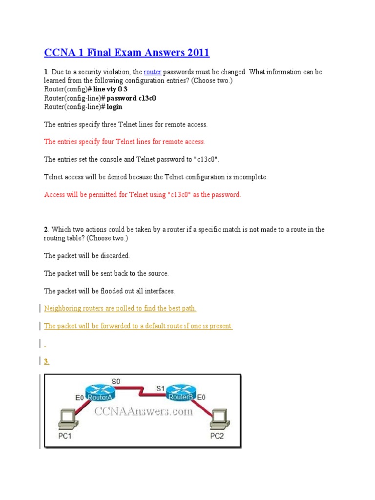 CCNA 1 Final Exam Answers 2011 | PDF | Cisco Systems | Router (Computing)