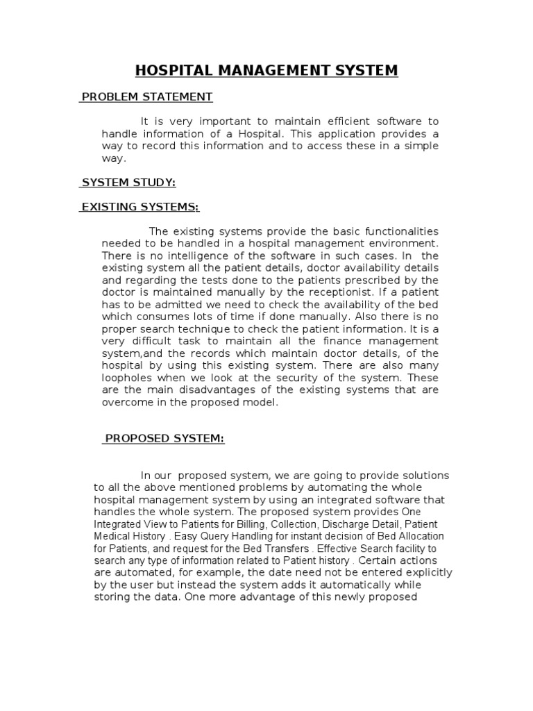 Hospital Management System Problem Statement Hospital Patient 