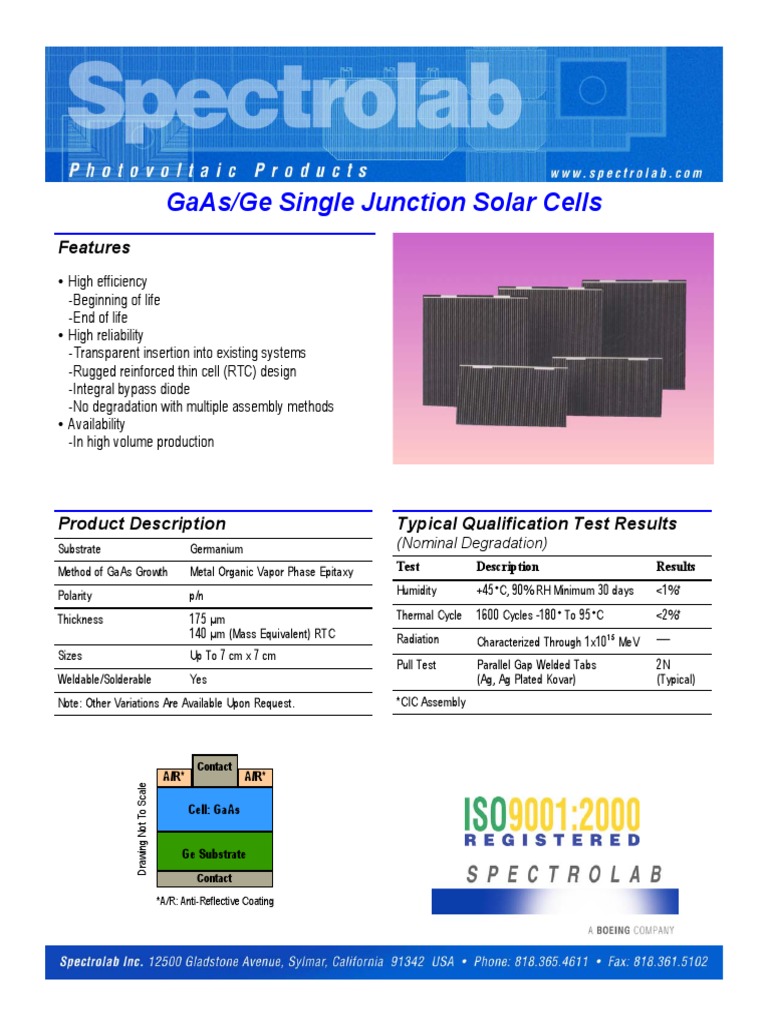 Gaas/Ge Single Junction Solar Cells: Features | PDF | Gallium Arsenide ...