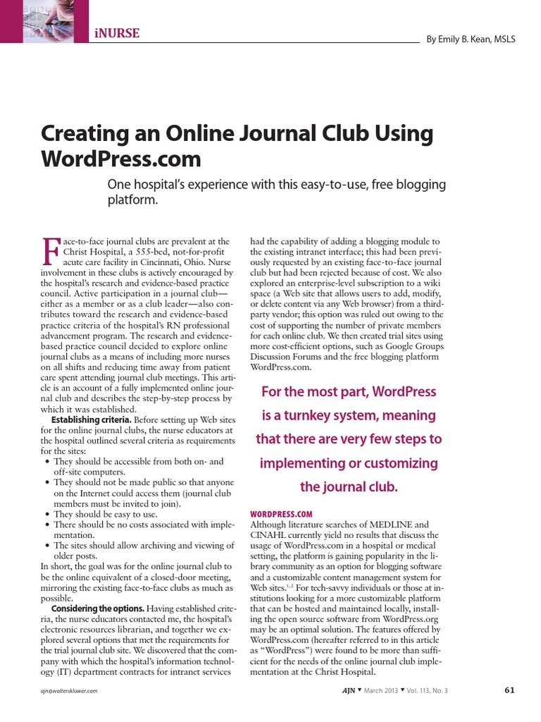 Creating An Online Journal Club Using: One Hospital's Experience With ...