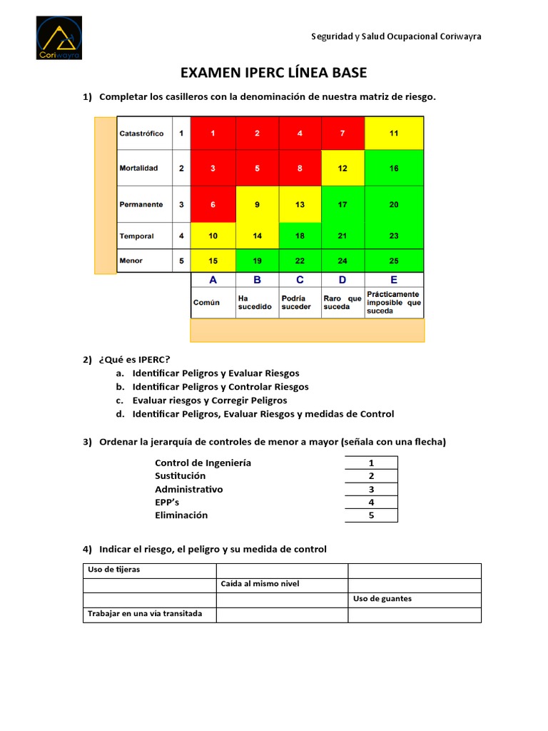 Examen Iperc Línea Base + Mapa de Riesgos | PDF