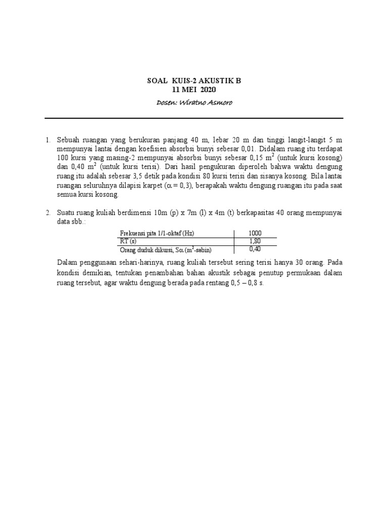 Kuis2 Akustik 110520 | PDF