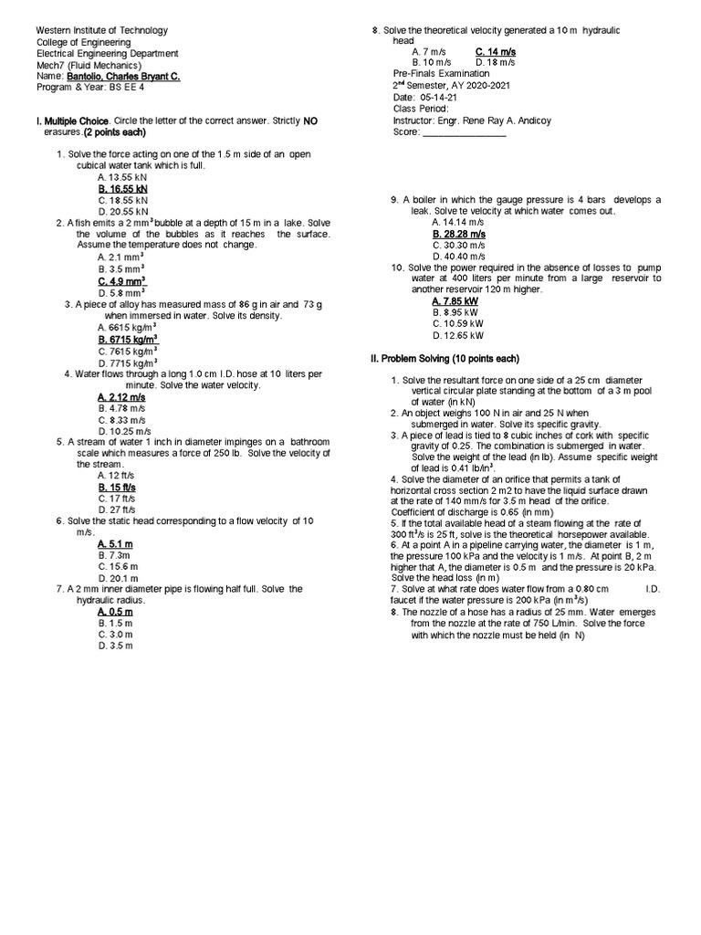 MECH7 | PDF | Weight | Water