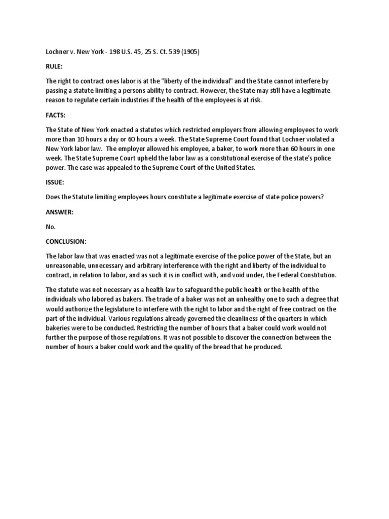 Lochner Vs New York | PDF