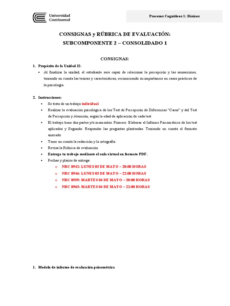 Consignas y Rubrica Sc2 - c1 | PDF | Percepción | Sentidos
