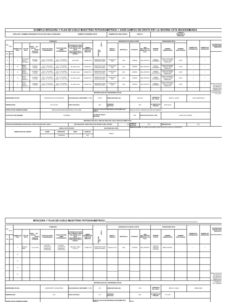 Formato Excel Bitacora y Plan de Vuelo | PDF | Aeropuerto | Ciencias de ...