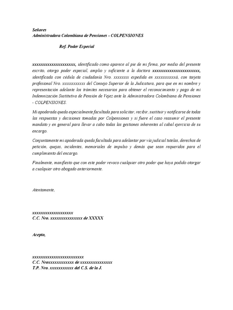 Poder Colpensiones Indemizacion | PDF