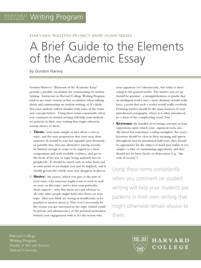 A Brief Guide To The Elements of The Academic Essay: Writing Program ...