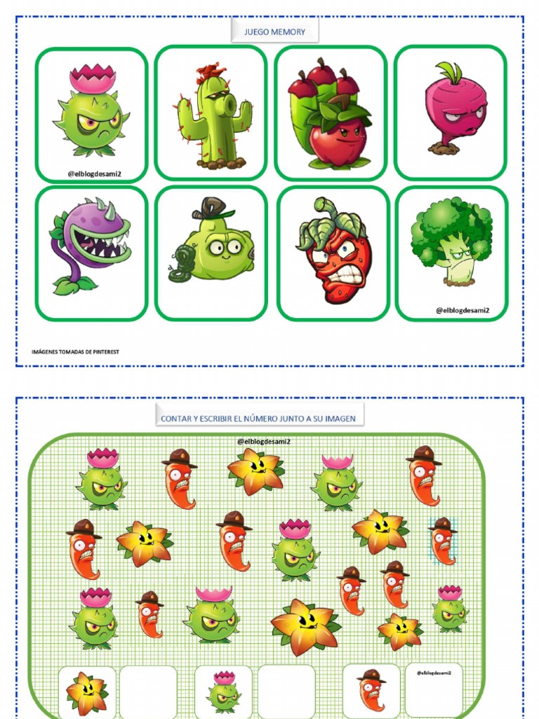 Plants Vs Zombies Ejercicios Atencion 1 | PDF