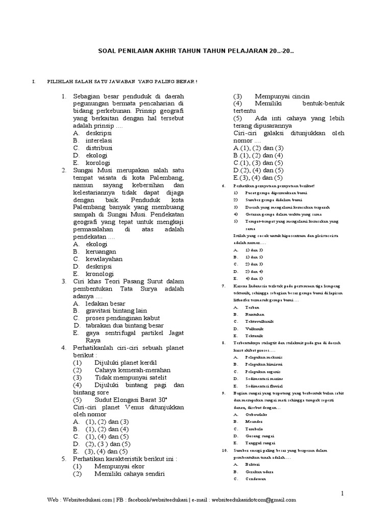 Soal PAT Geografi Peminatan Kelas X K13 | PDF