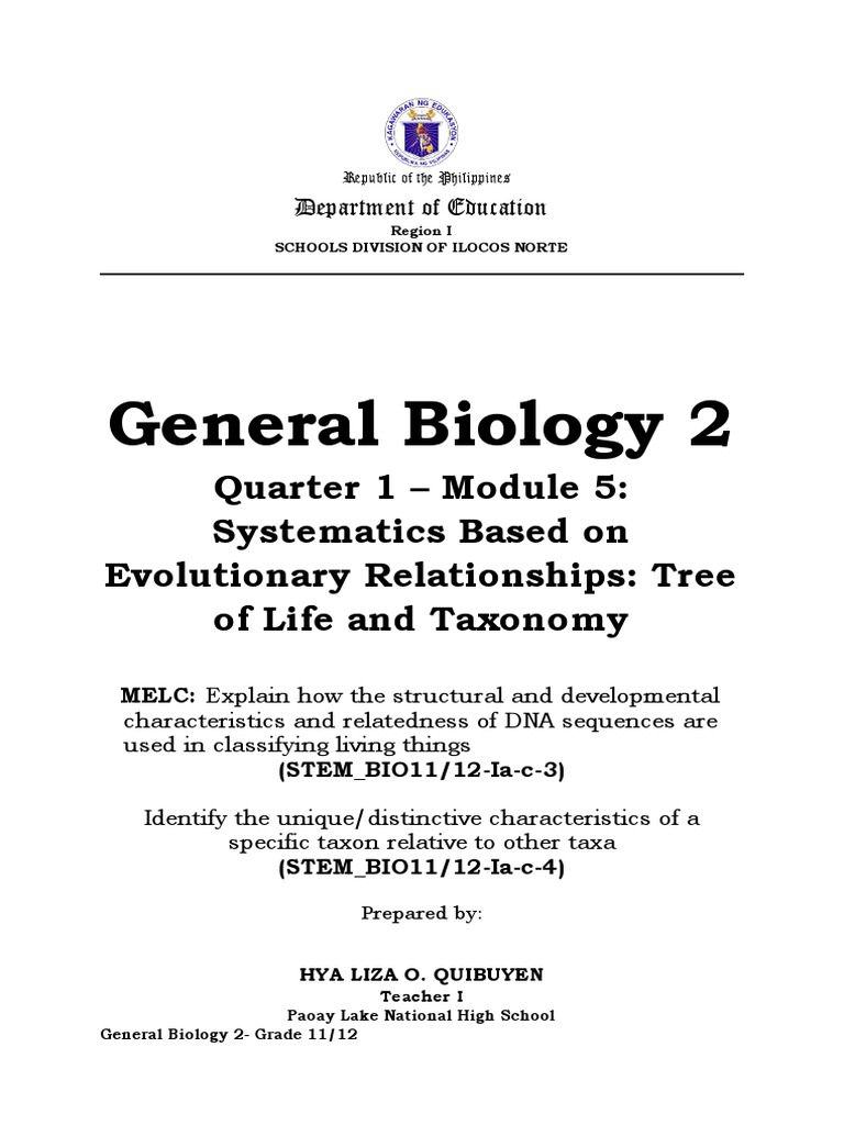 General Biology 2: Quarter 1 - Module 5: Systematics Based On ...