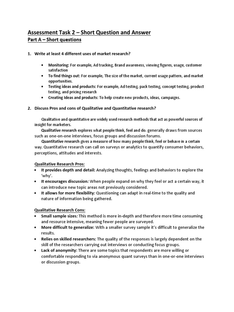 Assessment Task 2 - Short Question and Answer: Part A - Short Questions ...