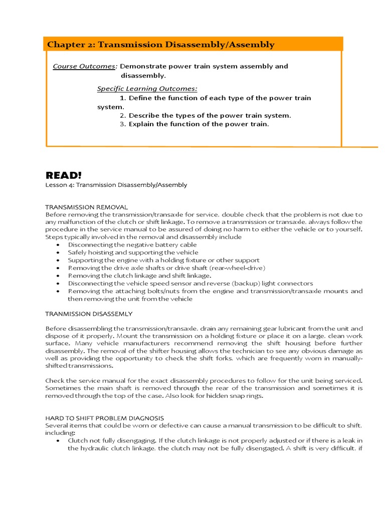 Transmission Disassembly Guide | PDF | Manual Transmission ...