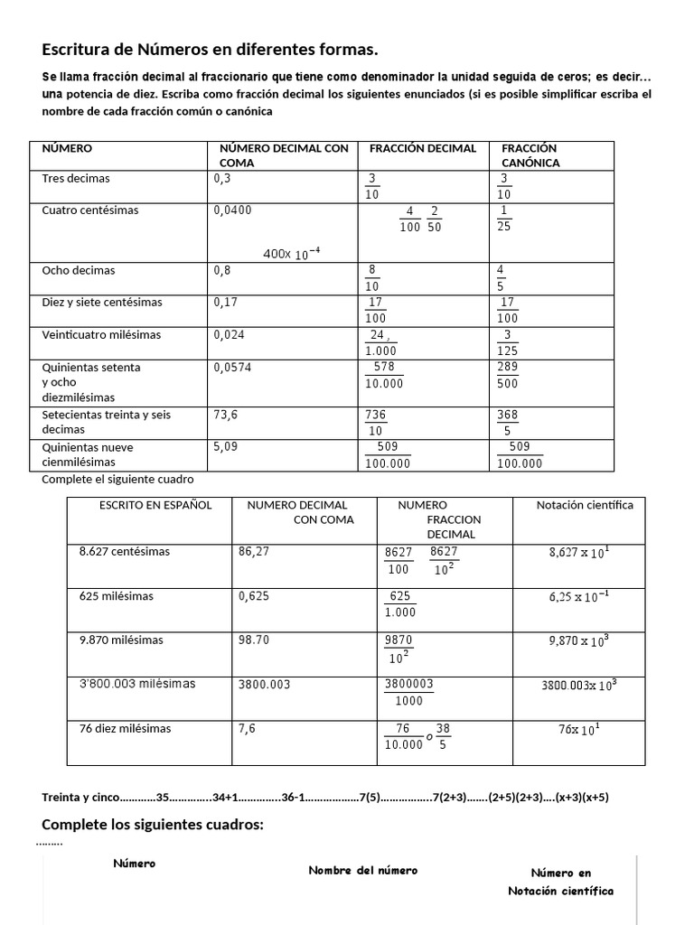 Escritura de Números en diferentes formas | PDF | Decimal | Notación