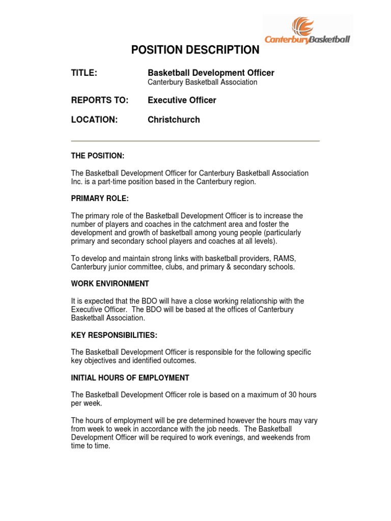 Canterbury Basketball Development Officer | PDF | Business | Business
