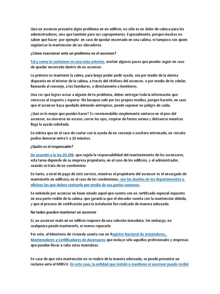 Que Un Ascensor Presente Algún Problema en Un Edificio | PDF | Ascensor | Business