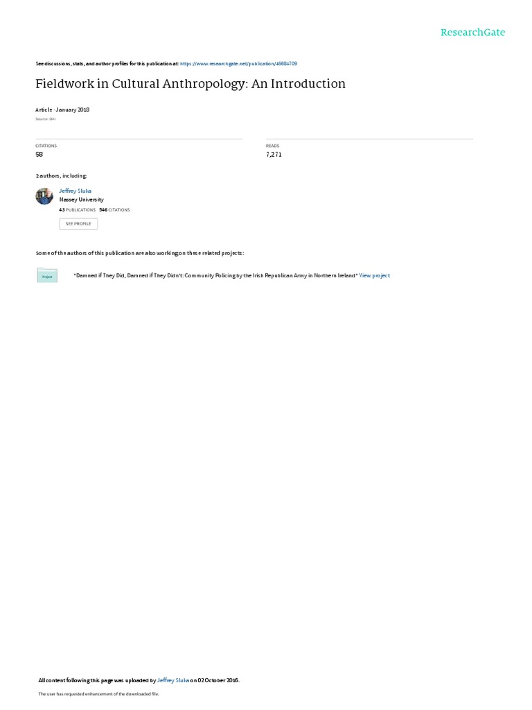 Fieldwork in Cultural Anthropology: An Introduction: January 2018 | PDF ...