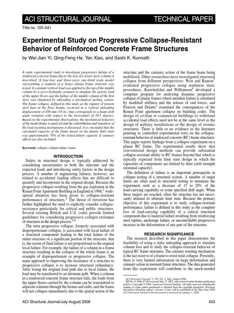 Experimental Study On Progressive Collapse-Resistant Behavior of ...