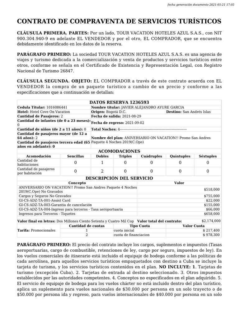 Contrato de Compraventa de Servicios Turísticos | PDF | Hotel | Turismo