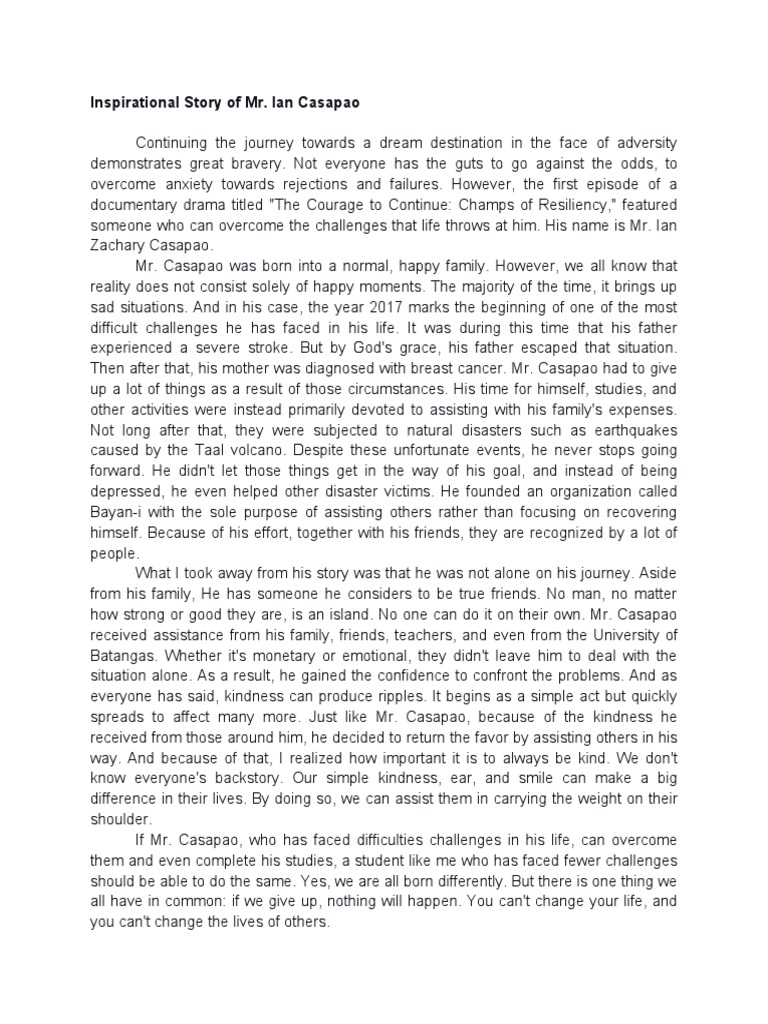 Inspirational Story of Mr. Ian Casapao | PDF | Human Nature