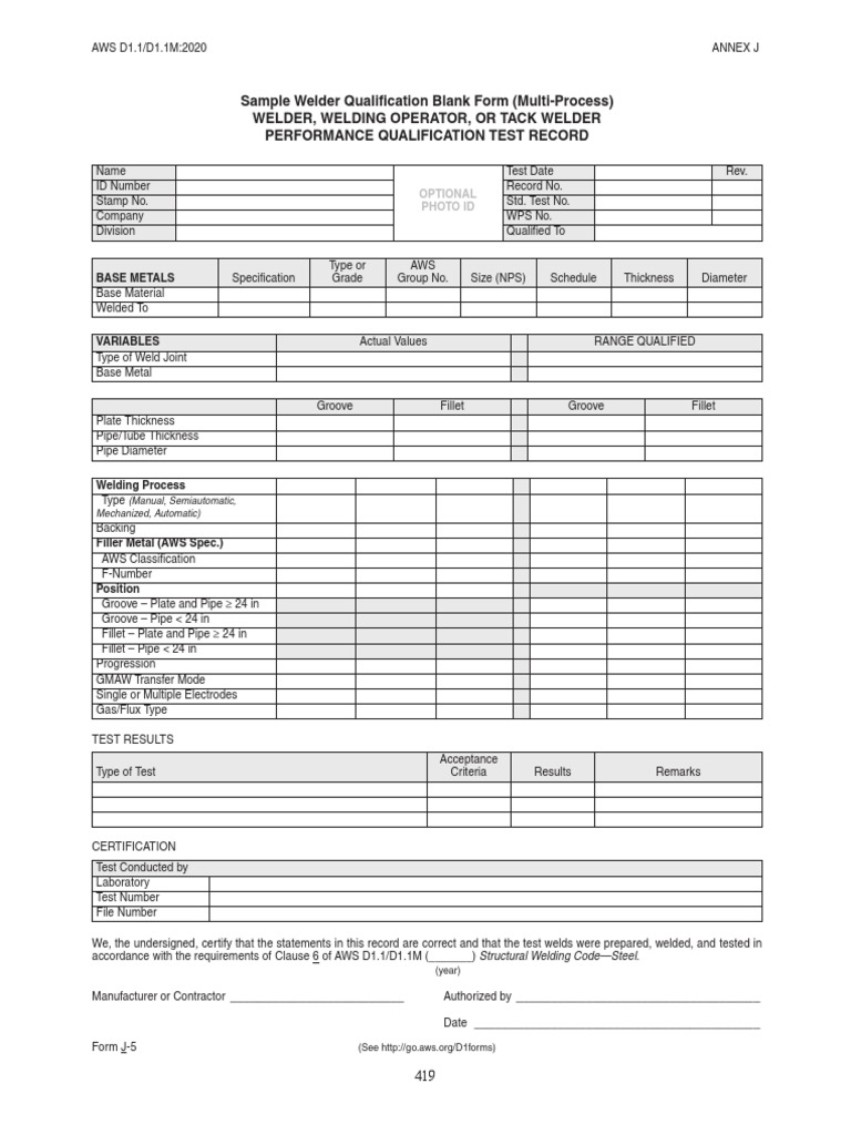 Welder Qualification Test Record Form | PDF | Pipe (Fluid Conveyance ...