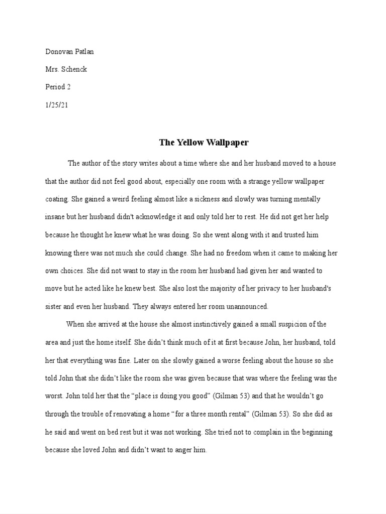 The Yellow Wallpaper | PDF | The Yellow Wallpaper