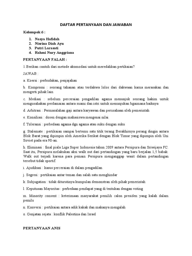 Daftar Pertanyaan Dan Jawaban Kel.6 | PDF